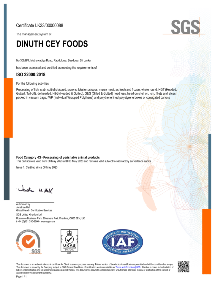 ISO 22000:2018 – Dinuth Cey Foods